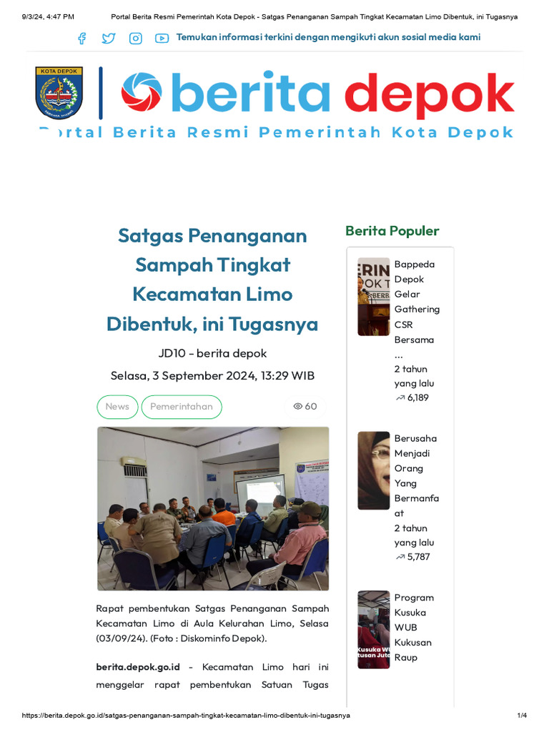 Portal Berita Resmi Pemerintah Kota Depok - Satgas Penanganan Sampah ...