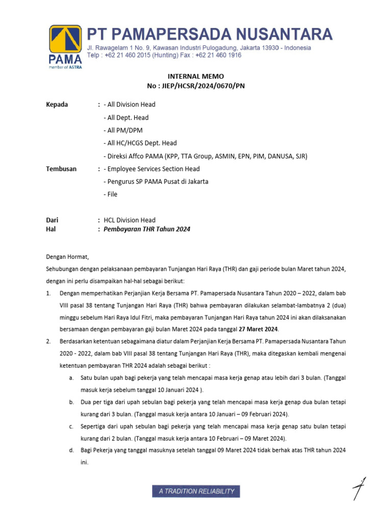 Internal Memo THR 2024 | PDF
