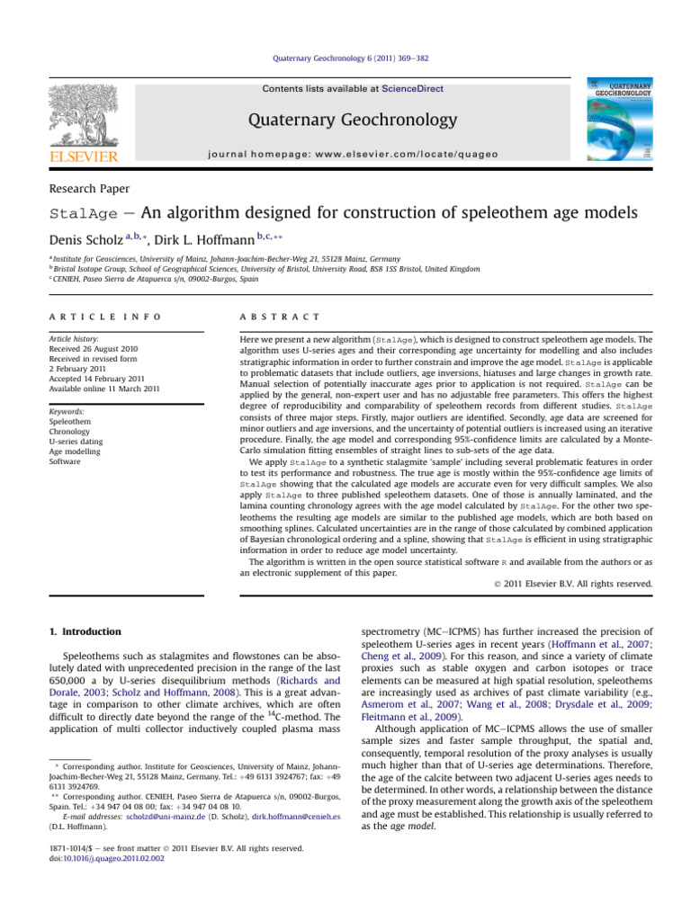 StalAge - An Algorithm Designed For Construction of Speleothem Age ...