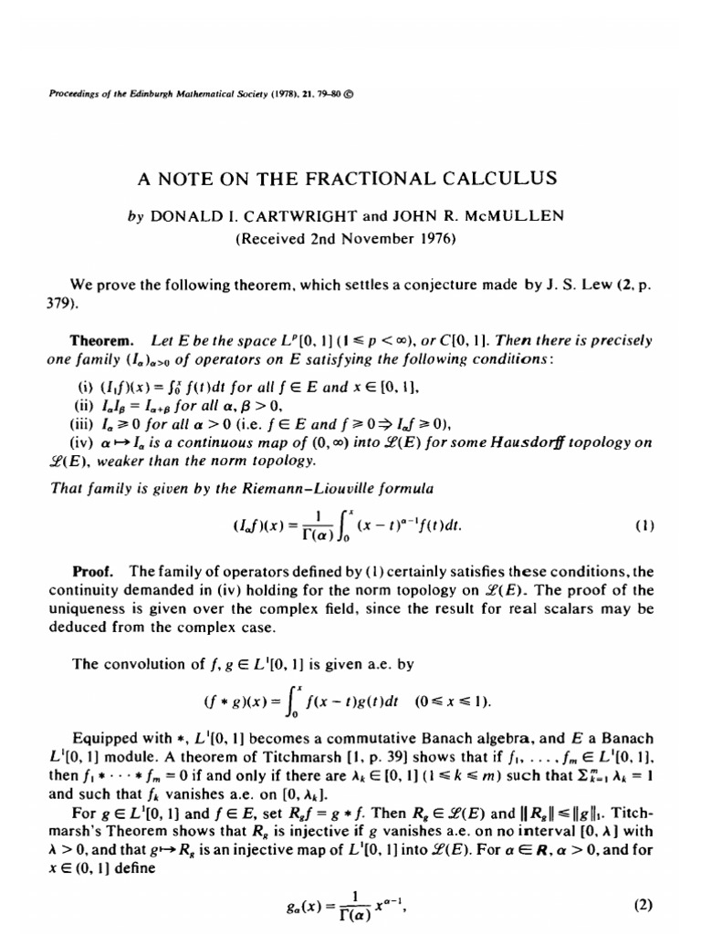 A Note On The Fractional Calculus | PDF | Distribution (Mathematics) | Convolution