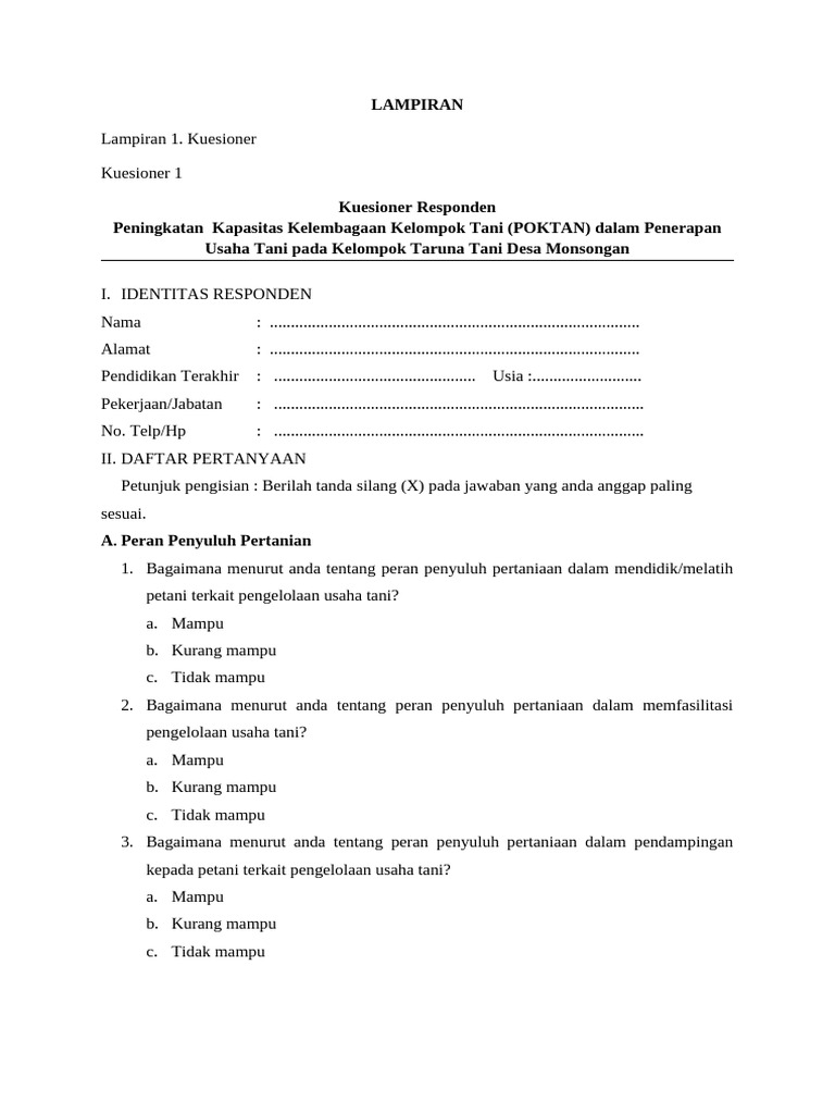 Kuesioner Peningkatan Kapasitas Poktan | PDF