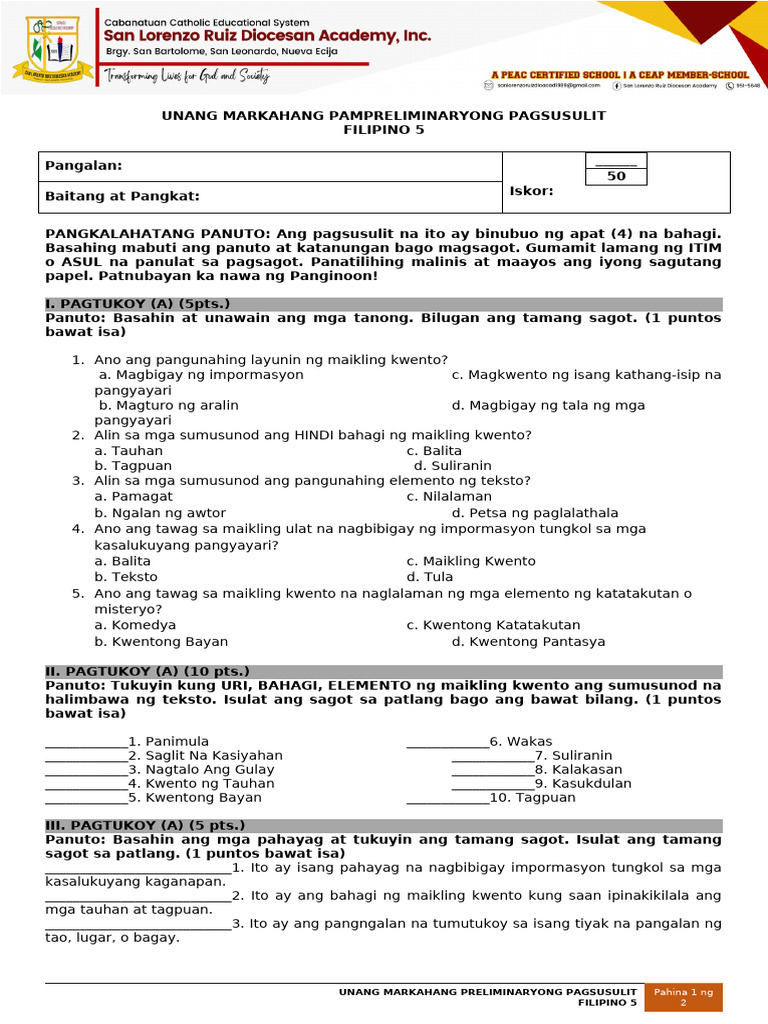 1stQP FIL5 | PDF | Languages | Foreign Language Studies