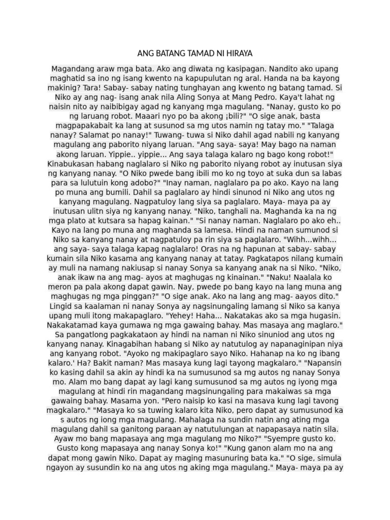 Ang Batang Tamad Ni Hiraya | PDF
