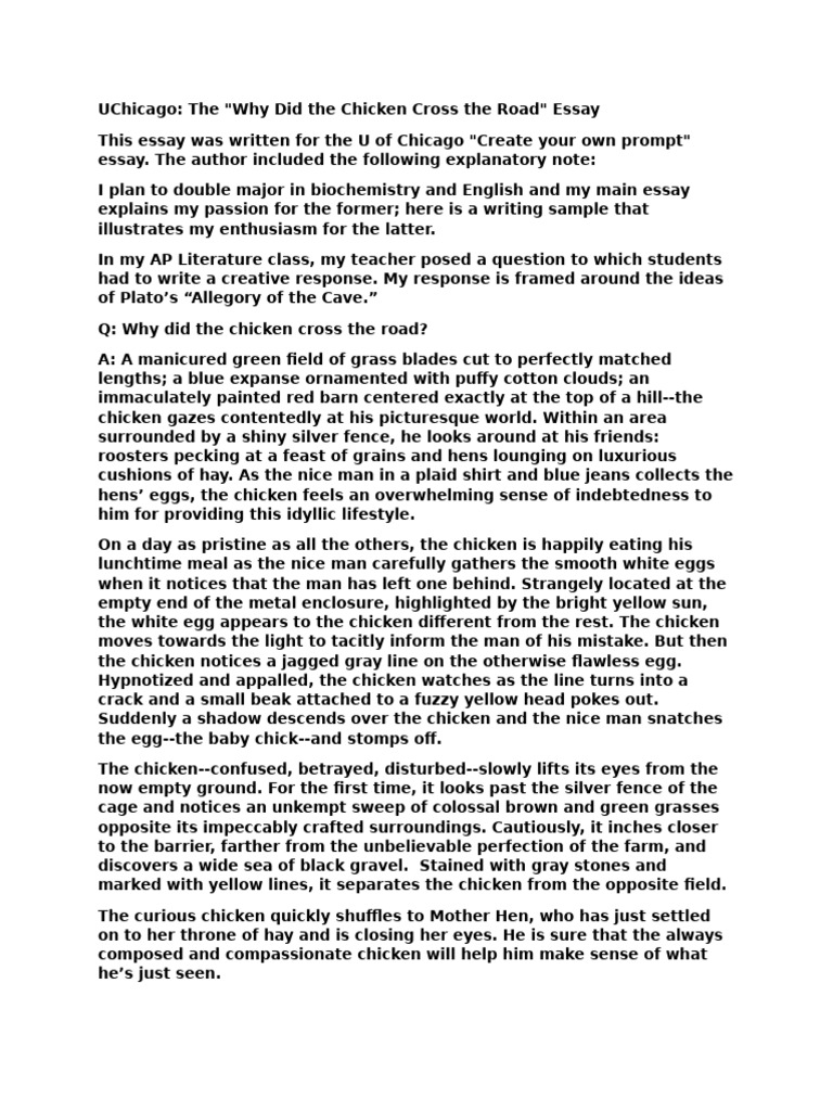 UChicago: The "Why Did The Chicken Cross The Road" Essay | PDF