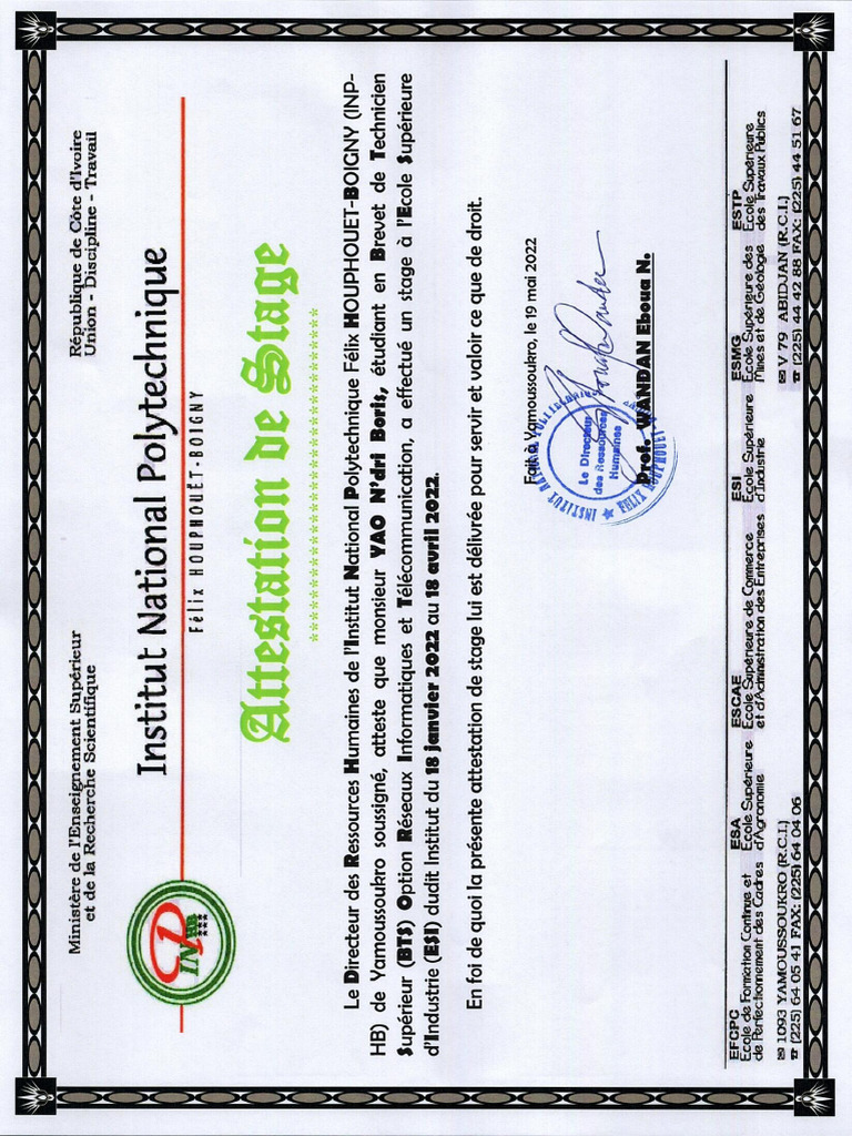 Attestation de Stage - 0001 | PDF