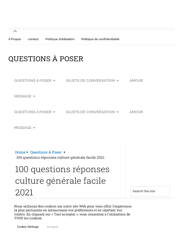 100 Questions Réponses Culture Générale Facile 2021 - Questions | PDF