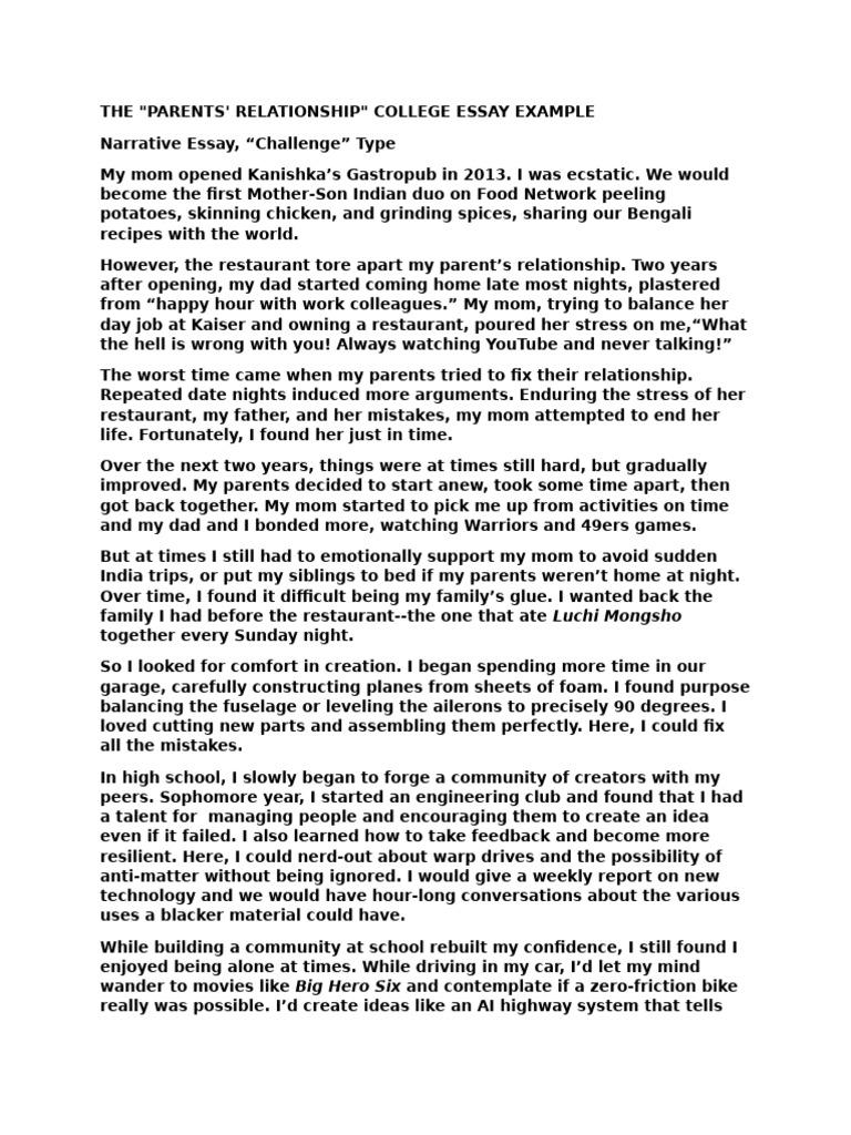 Parents' Relationship College Essay Example | PDF