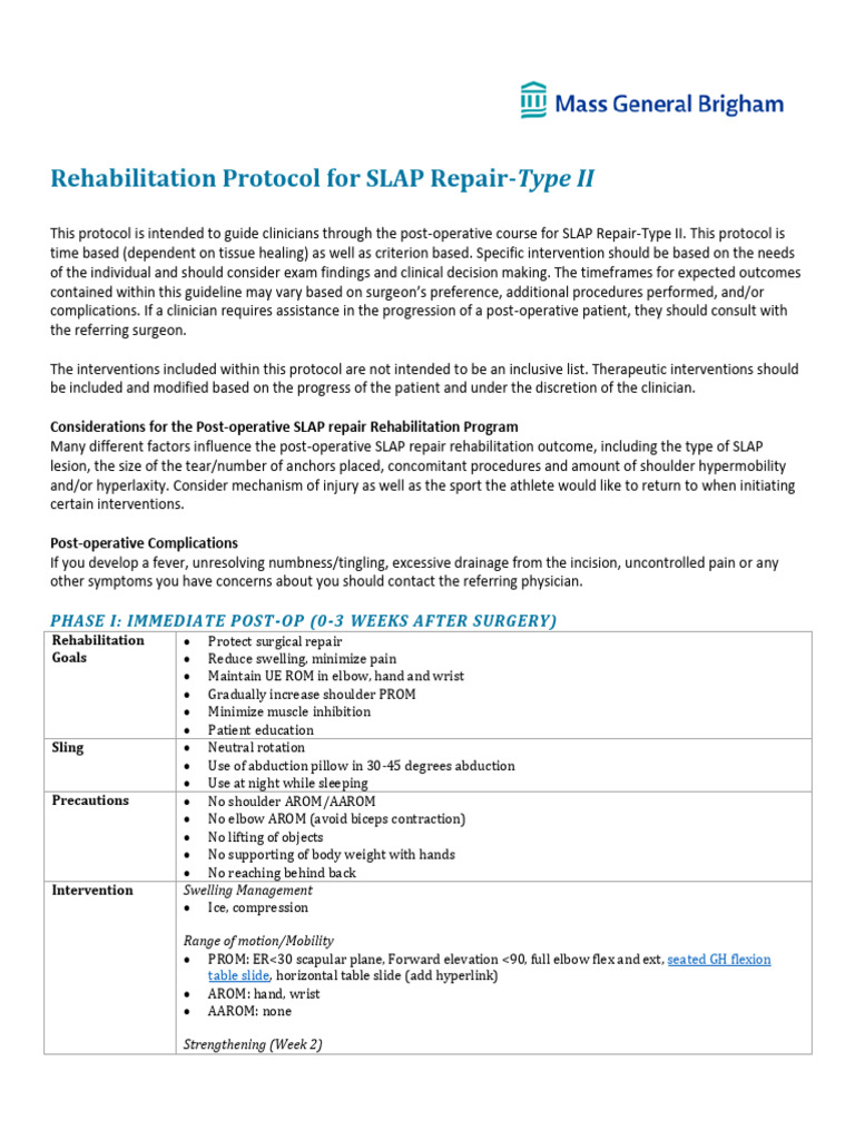 Slap Rehab Protocol | PDF