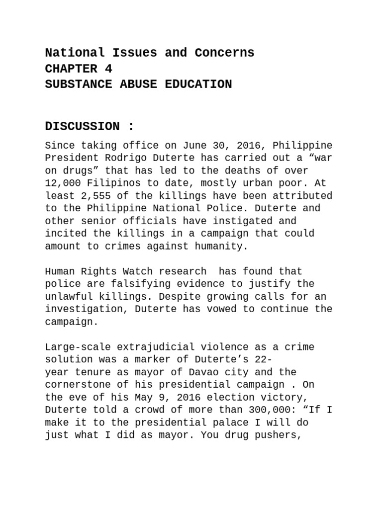 National Issues and Concerns Substance Abuse Education Discussion | PDF