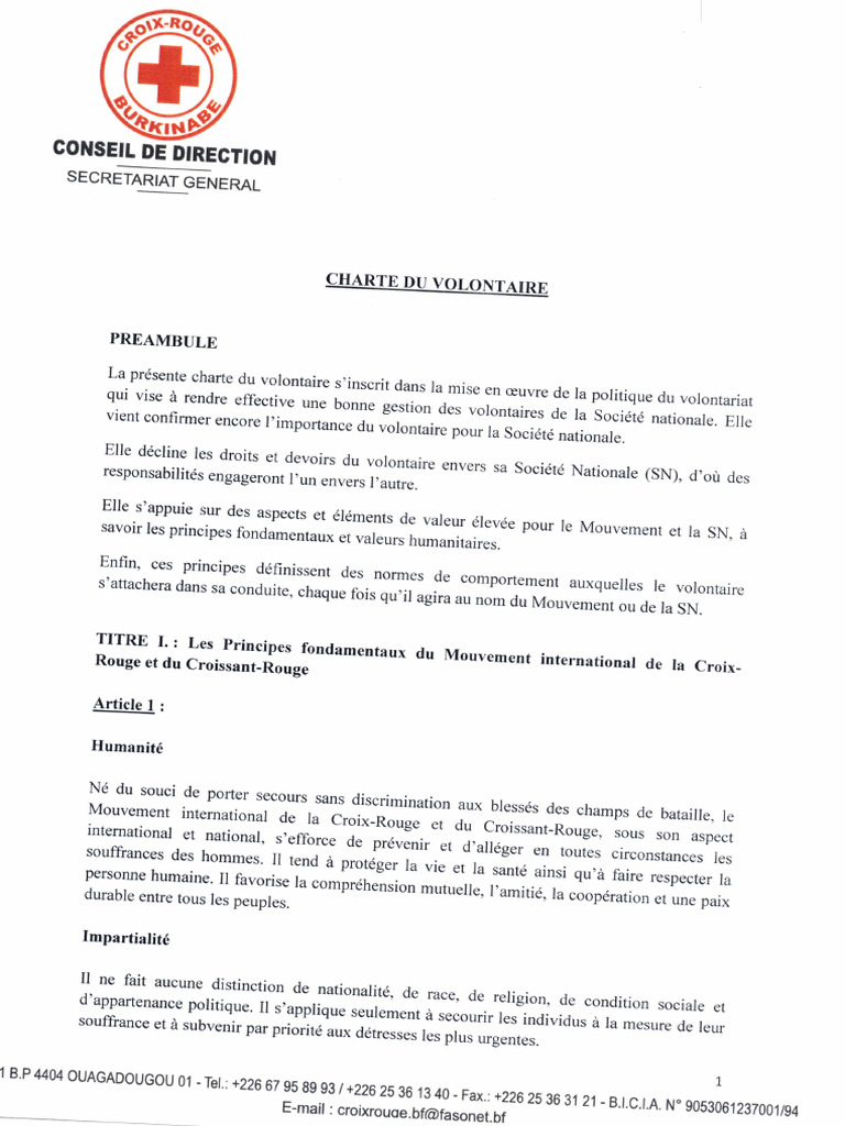 Charte Du Volontariat | PDF
