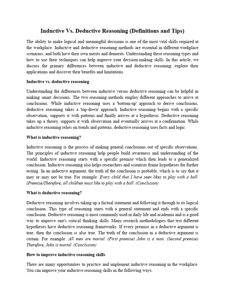 Inductive - Deductive Reasoning | PDF