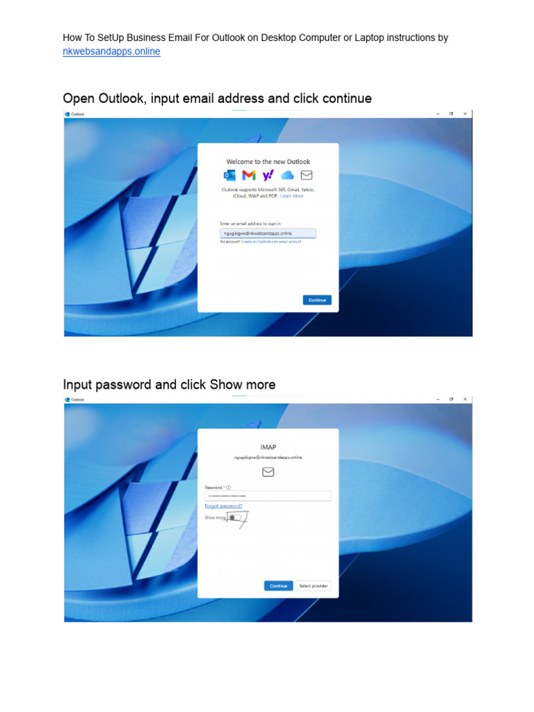How To SetUp Business Email For Outlook on Desktop Computer or Laptop instructions by ...