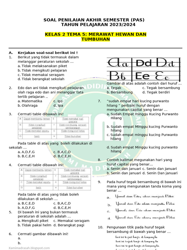 Soal PAS Kelas 2 Tema 6 - SDN 10 GM | PDF