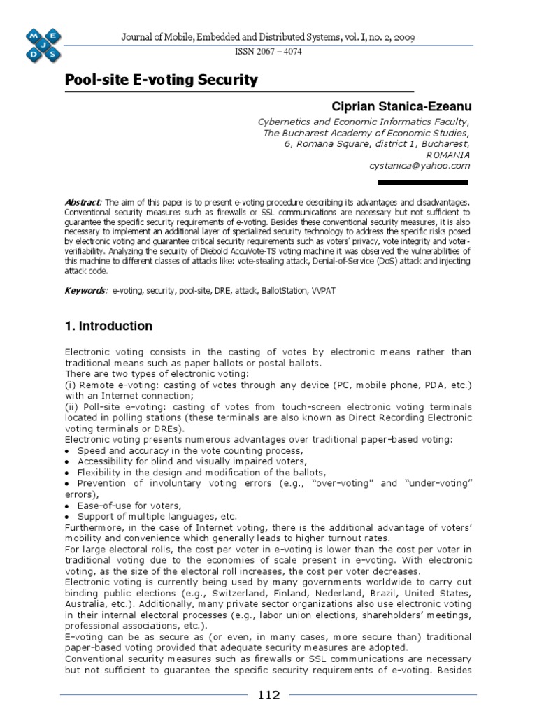 Pool-Site E-Voting Security | PDF | Electronic Voting | Computer Virus