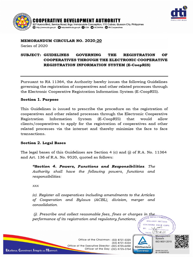 E-CoopRIS Registration Guidelines 2020 | PDF | Finance & Money Management
