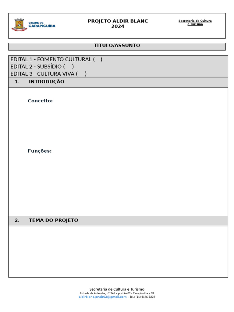 MODELO DE PROJETO ALDIR BLANC 2024 | PDF