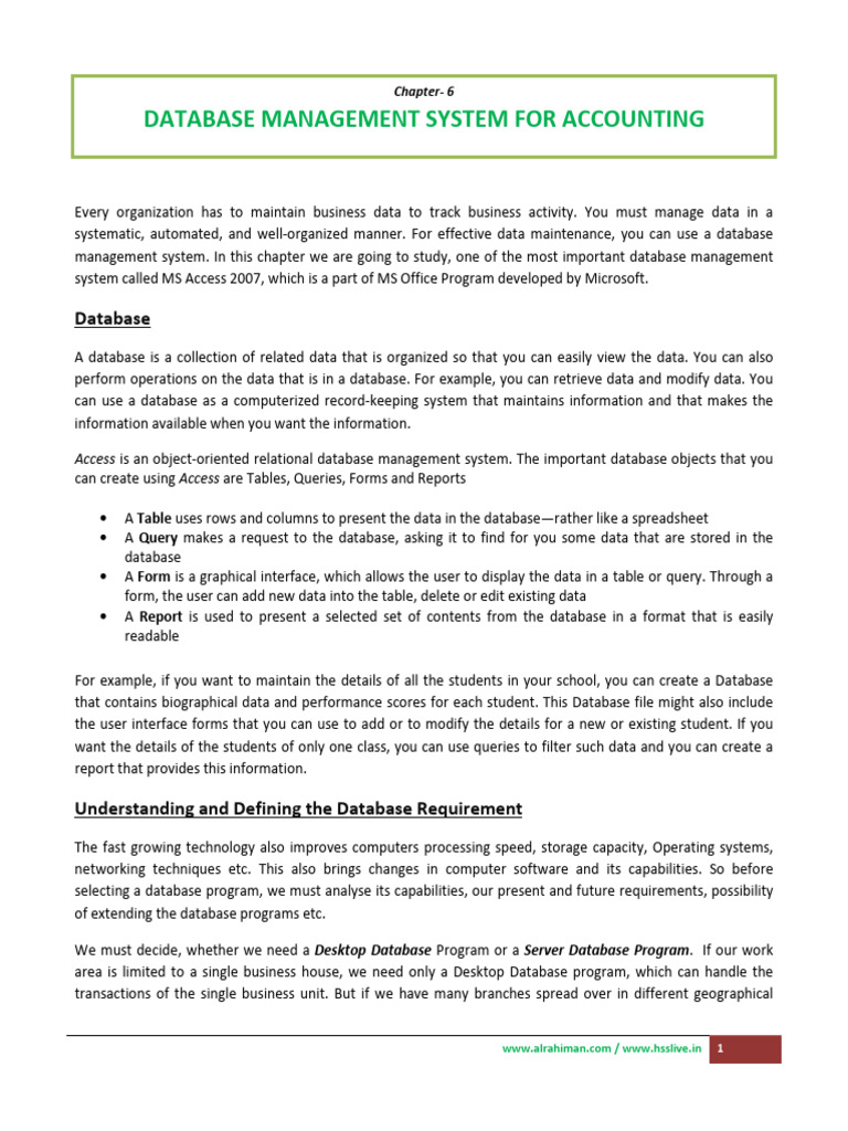 Database Management For Accounting | PDF