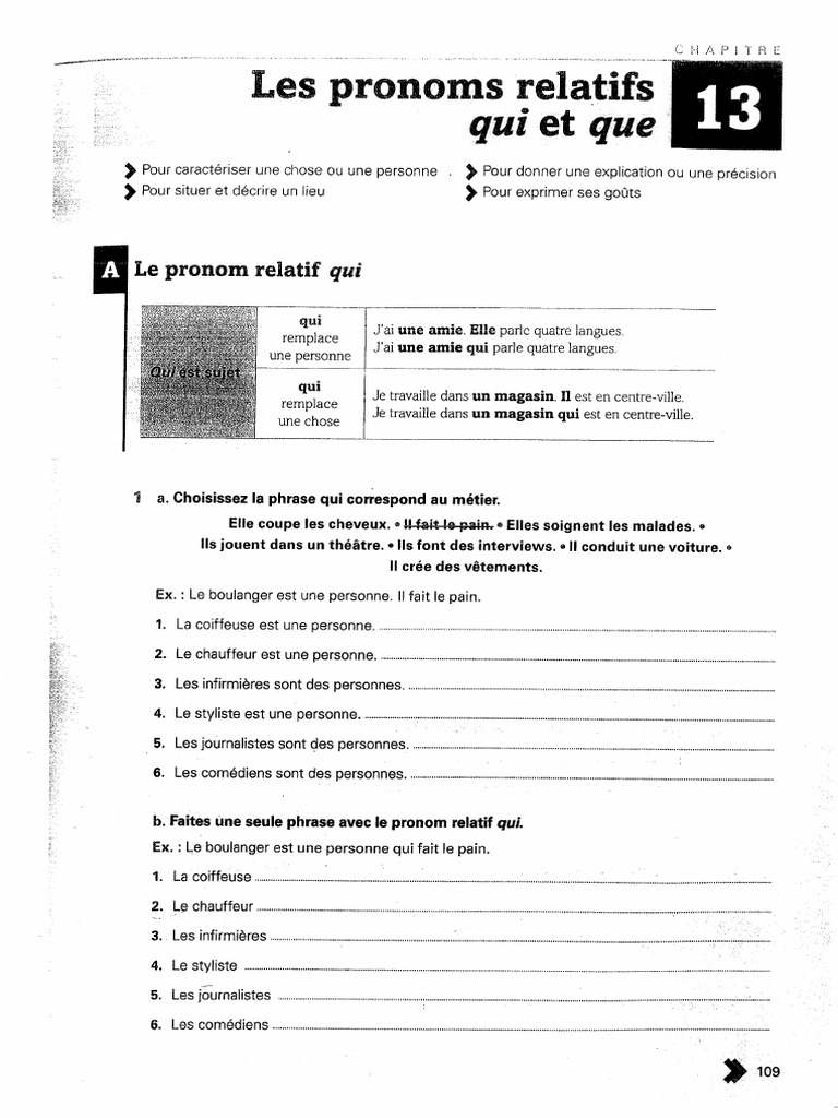 Chapitre 13 - Les Pronoms Relatifs Qui Et Que (pp.109-114) | PDF