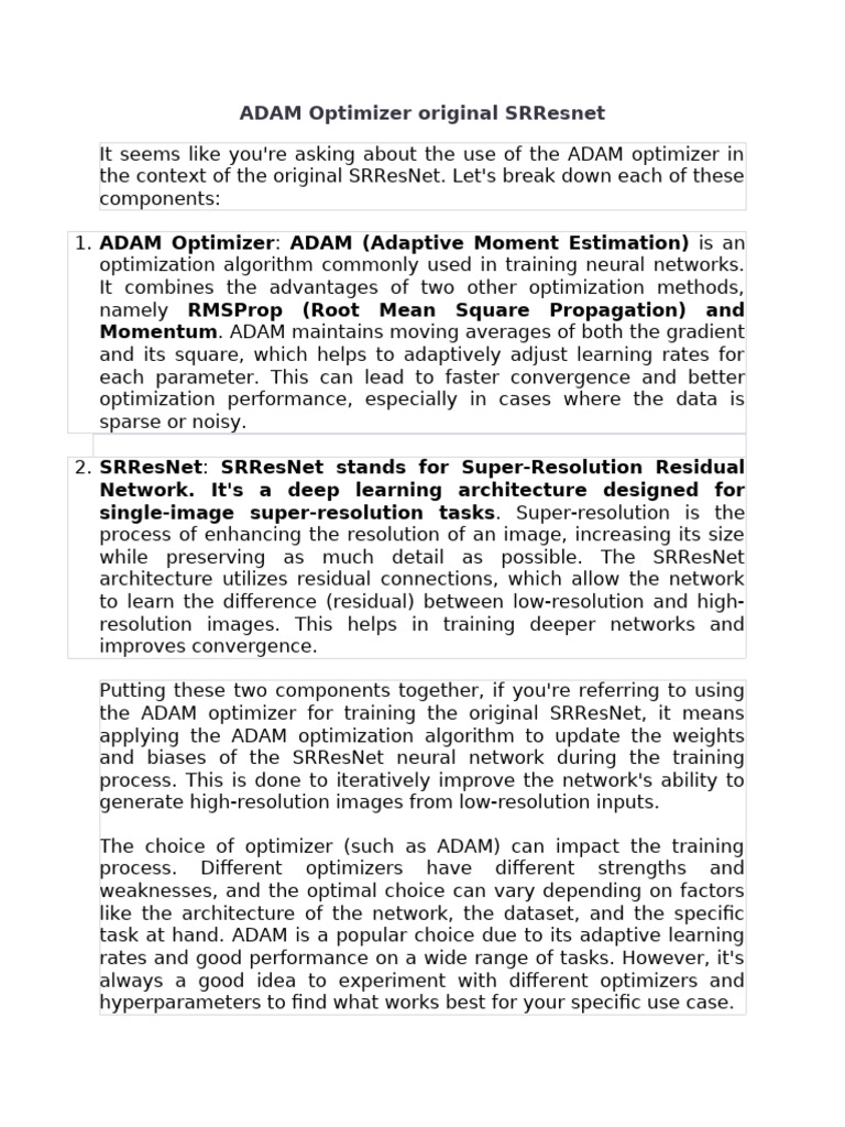 ADAM Optimizer original SRResnet | PDF