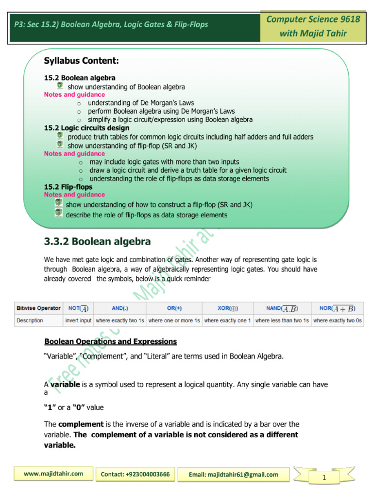 15.2. Logic Gates, Boolean Algebra, FlipFlops | PDF
