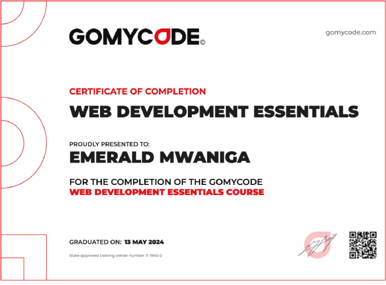 Emerald Mwaniga-Web Development Essentials Certificate of Completion | PDF