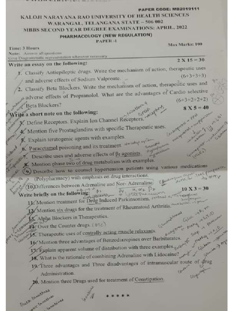 KNRUHS Second Year (2019 Batch) Final Exam Question Pape | PDF