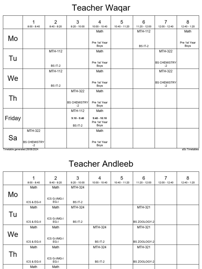Teacher Timetable 43 | PDF