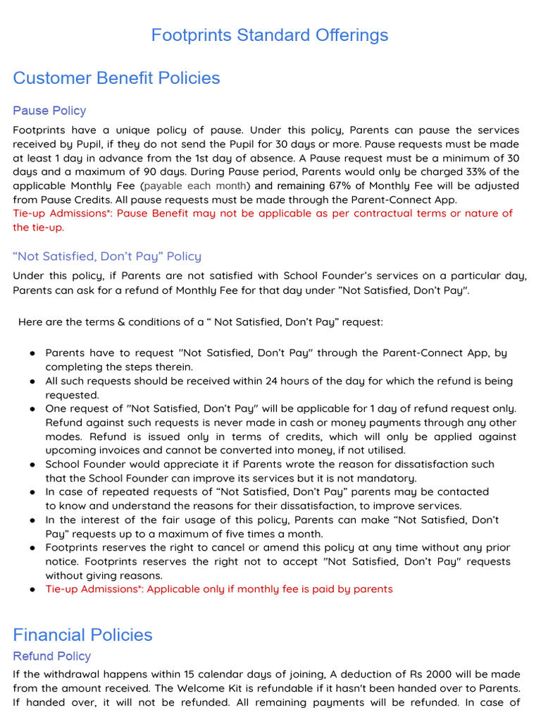 Footprints Standard Policies | PDF