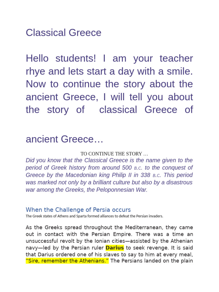 Classical Greece Section 3 (Story Telling) | PDF | Peloponnesian War ...