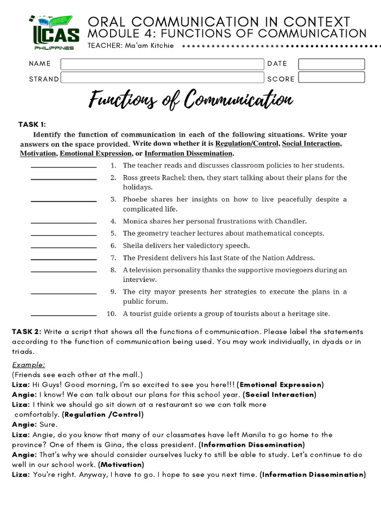 1Q Module 4 Functions of Communication (Activity) | PDF