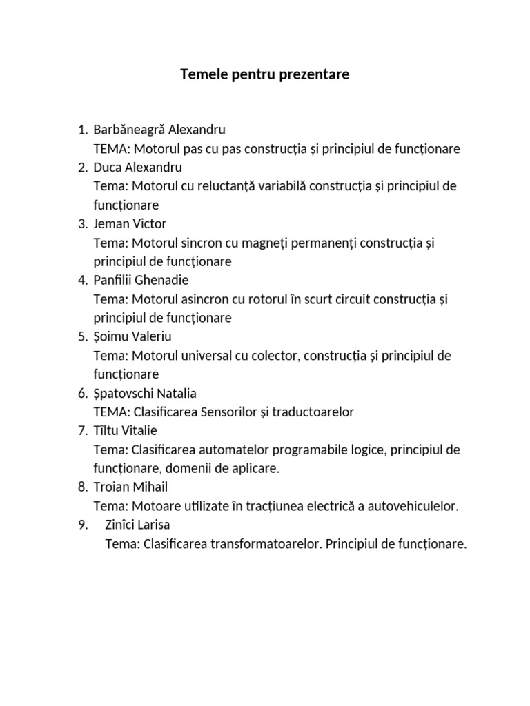 Temele Pentru Prezentare FINAL | PDF