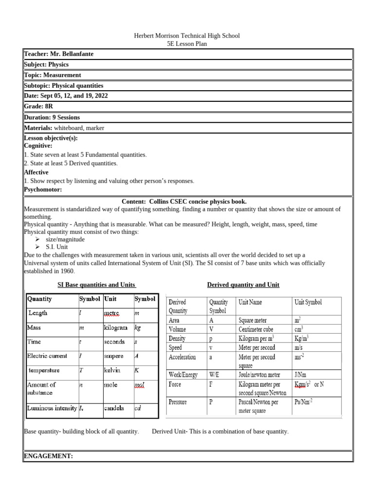 1st Lesson Plan - Intro & Measurement. | PDF | Quantity | Measurement