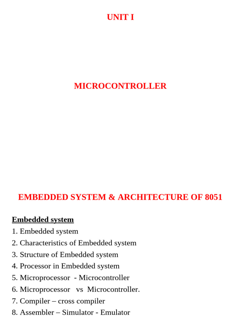 UNIT I Microcontroller | PDF | Embedded System | Central Processing Unit