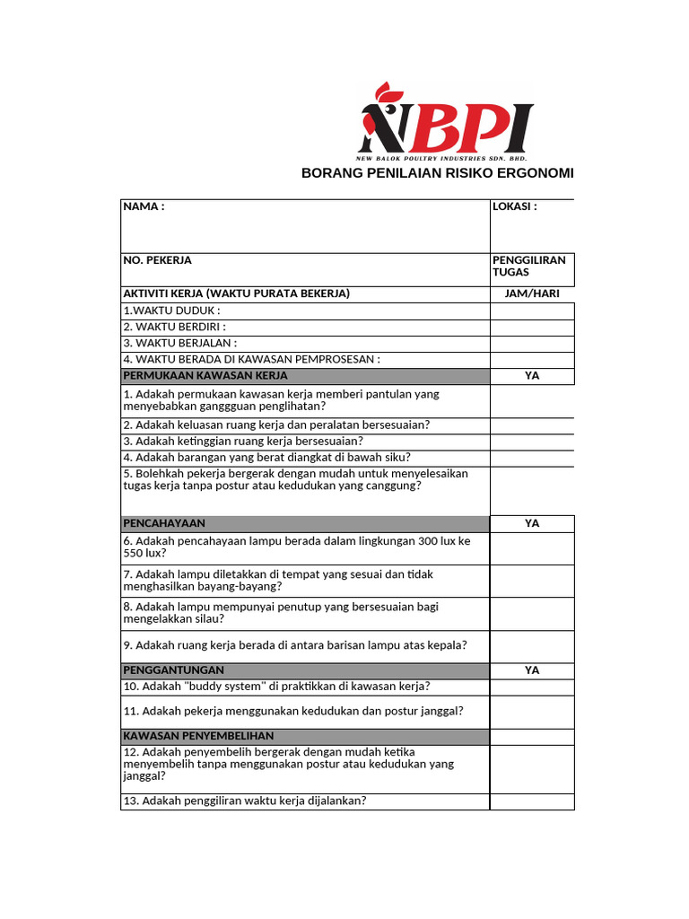 Ergonomic Survey Form Production | PDF