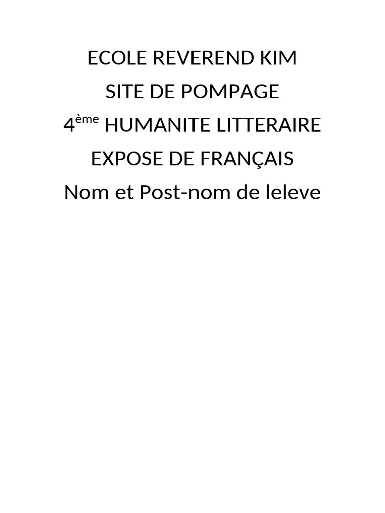 Ecole Reverend Kim | PDF