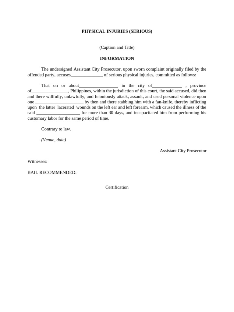 Physical Injuries (Serious) | PDF