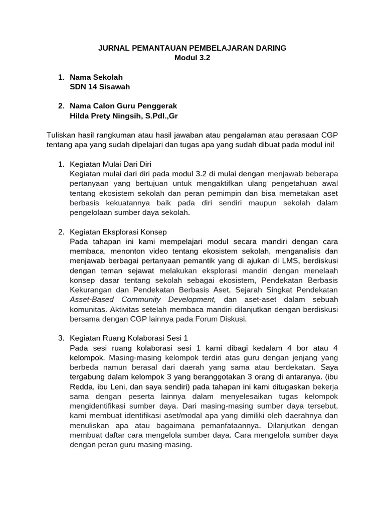 Jurnal Pemantauan Belajar Daring 3.2 Hilda P.N | PDF