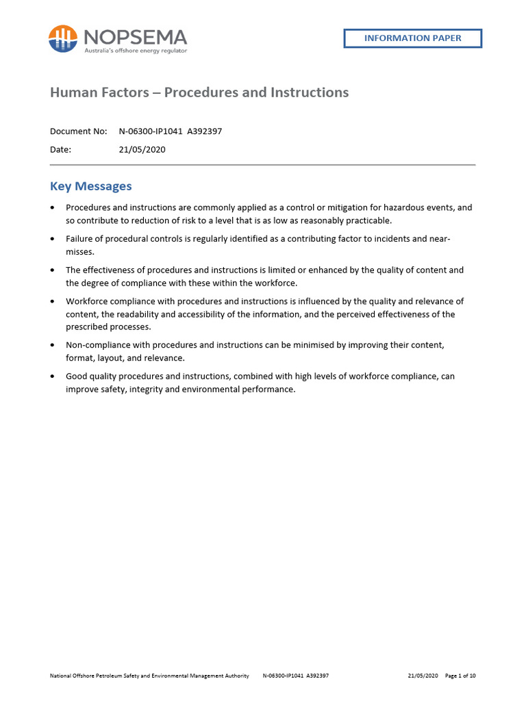 NOPSEMA Procedure Instruction information | PDF