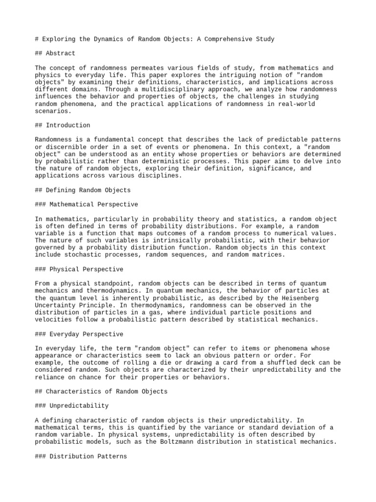 Dynamics of Random Objects | PDF