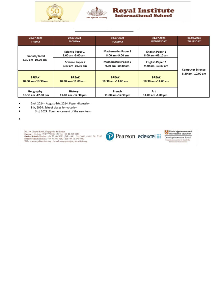 Grade 7- 3RD Term Time Table-JULY 2024 (1) | PDF