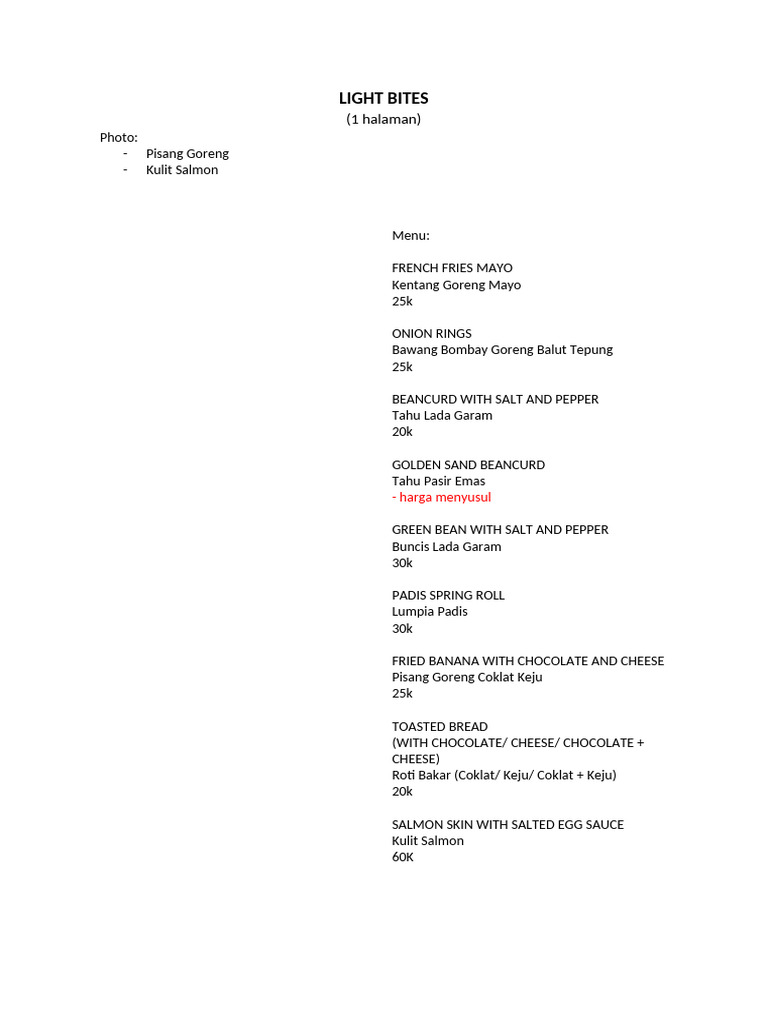 Menu List | PDF