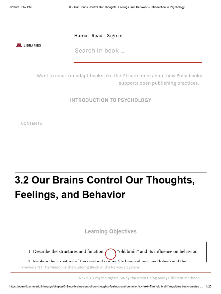 3.2 Our Brains Control Our Thoughts, Feelings, and Behavior ...