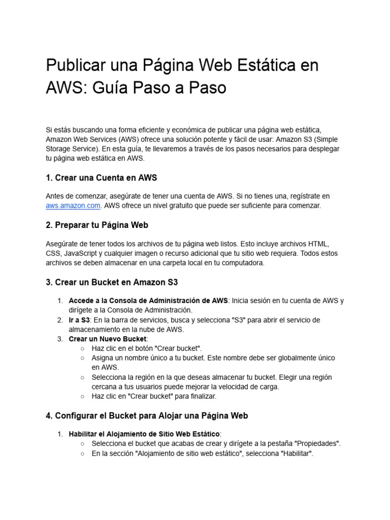 Publicar una Página Web Estática en AWS_ Guía Paso a Paso | PDF