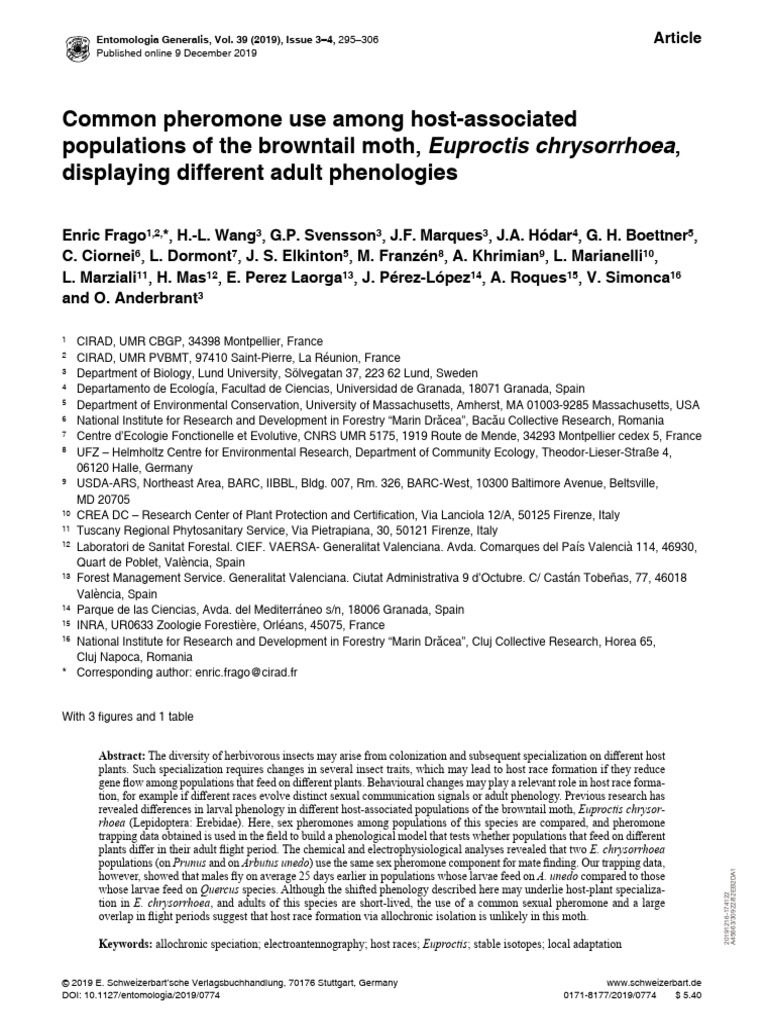 Common Pheromone Use Euproctis - Entomologia Generalis-EXAMPLE | PDF