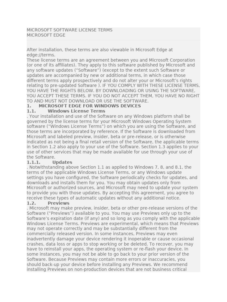 MICROSOFT SOFTWARE LICENSE TERMS | PDF