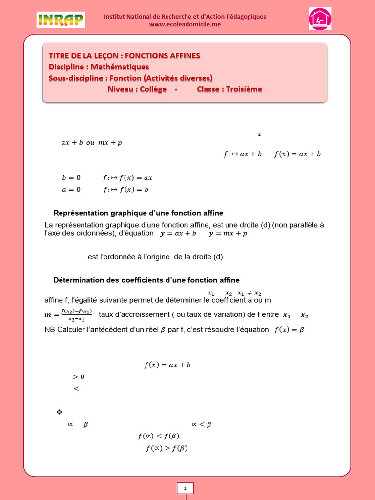MATHS - 3me - FONCTIONS AFFINES | PDF | Fonction monotone | Fonction ...