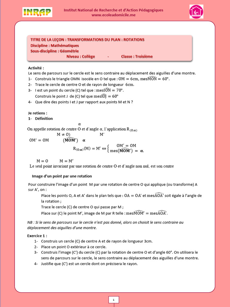 Maths 3e Rotations | PDF