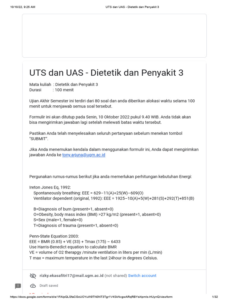 UTS Dan UAS - Dietetik Dan Penyakit 3 | PDF