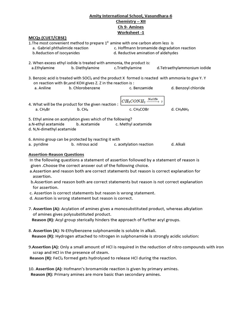 AISV6 - XII - CHEM - CHP 9 - WKSH-1 - (MCQS and AR) | PDF