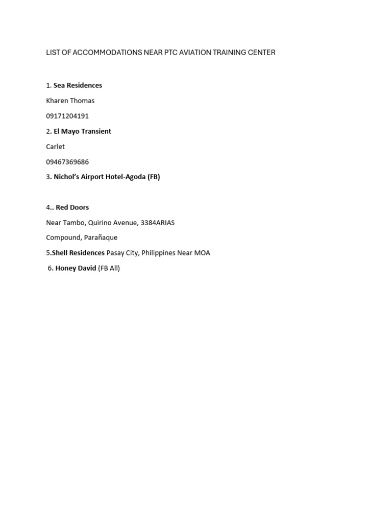List of Accommodations (2) | PDF